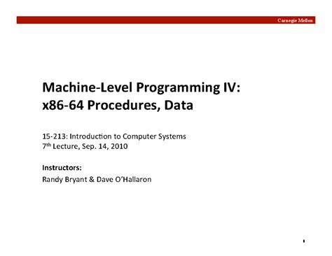 Machine Data Machine Data Machine Level Programming IV X Procedures Data