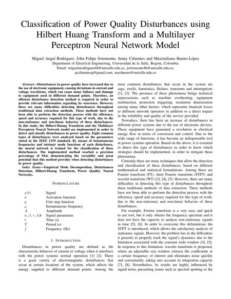 Pdf Classification Of Power Quality Disturbances Using Hilbert Huang Transform And A