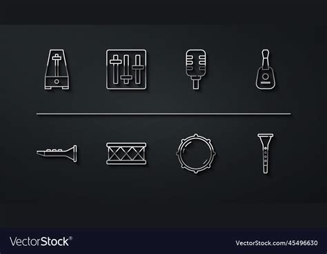Set Line Metronome With Pendulum Clarinet Guitar Vector Image