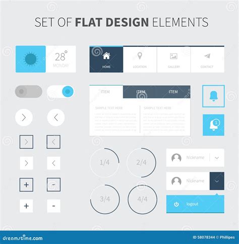 Vector Flat Design Ui Kit For Webdesign Stock Vector Illustration Of Elements Buttons