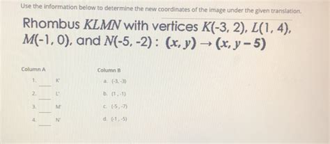 solved use the information below to determine the new coordinates of