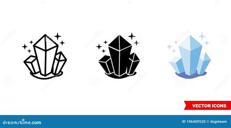 Crystal Icon Of 3 Types Color Black And White Outline Isolated Vector Sign Symbol Stock