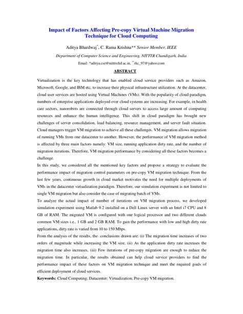 Pdf Impact Of Factors Affecting Pre Copy Virtual Machine Migration Technique For Cloud Computing