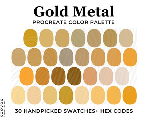 Gold Color Palette Procreate Monochrome Yellow Procreate Color Palette