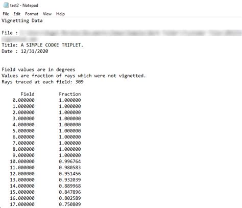 Retrieving Vignetting Data From Vignetting Analysis Via Zosapi With
