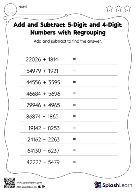 Add And Subtract 5 Digit And 4 Digit Numbers With Regrouping