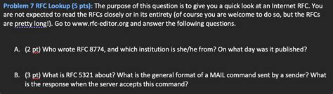 Solved Problem 7 RFC Lookup 5 Pts The Purpose Of This Chegg Com