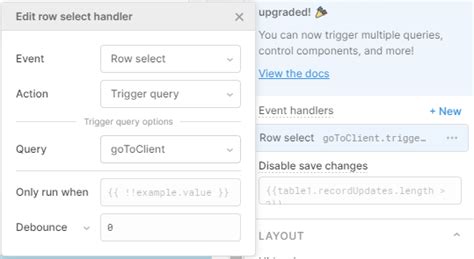 bug event handler row select with action trigger query is running
