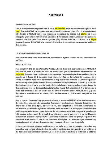 Capitulo 1 Un Resumen De Matlab Pdf Ecuaciones Archivo De Computadora