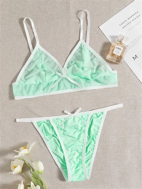 Plus Size Contrast Mesh Floral Print Sexy Lingerie Set Womens Plus