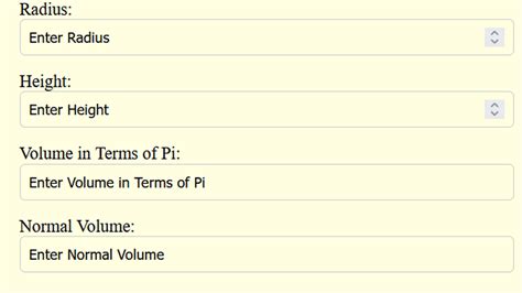 Volume In Terms Of Pi Calculator Area Calculators