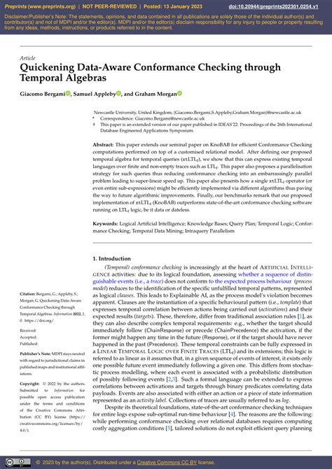 pdf quickening data aware conformance checking through temporal algebras