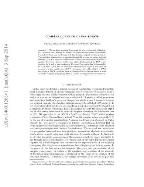 Pdf Complex Quantum Chern Simons