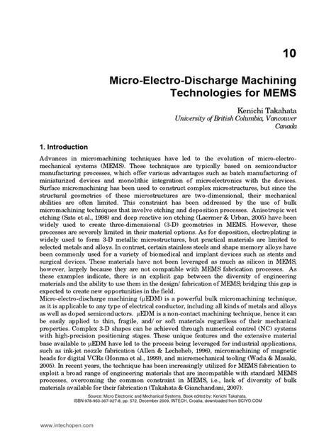 Micro Electro Discharge Machining Technologies For Mems Pdf Capacitor Photolithography