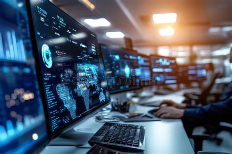 Software Developer Working With Global Map And Data On Computer Screen