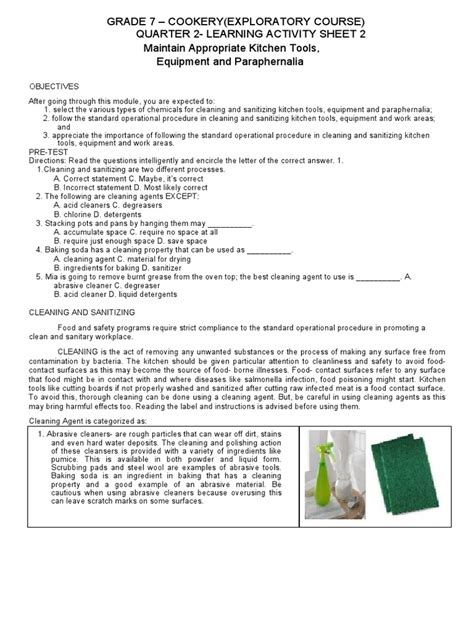 Grade 7 Cookery Exploratory Course Quarter 2 Learning Activity Sheet 2 Maintain Appropriate