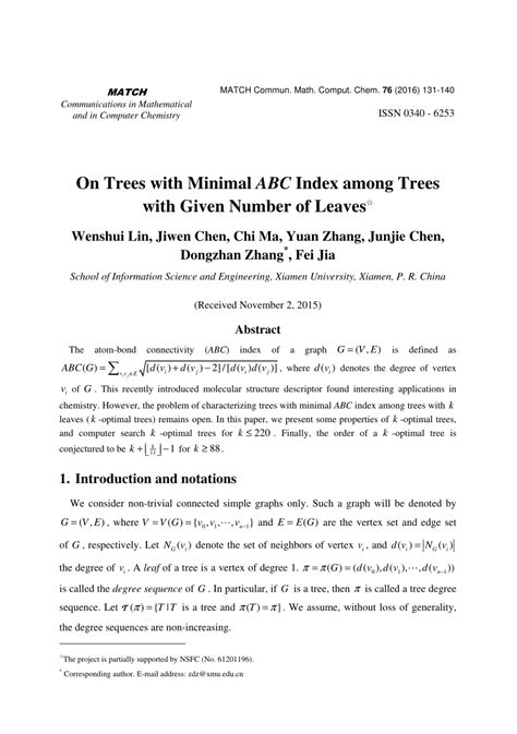 Pdf On Trees With Minimal Abc Index Among Trees With Given Number Of