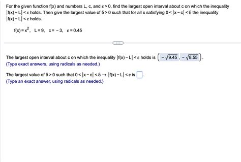 Solved For The Given Function F X And Numbers L C And ε 0