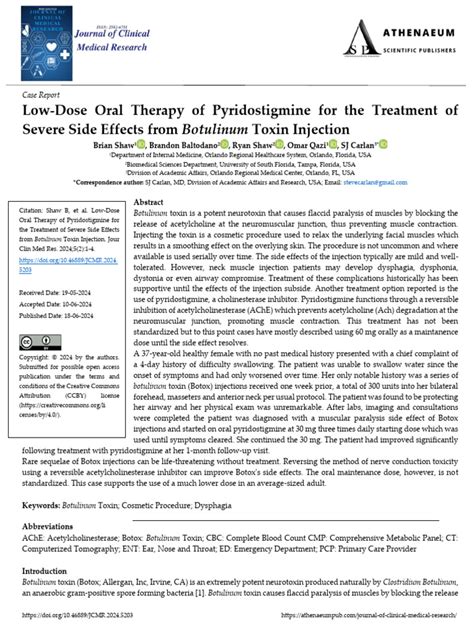 Low Dose Oral Therapy Of Pyridostigmine For The Treatment Of Severe