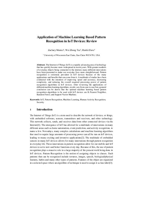 pdf application of machine learning based pattern recognition in iot