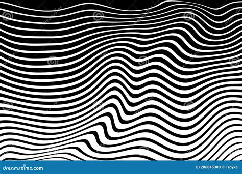 Wavy Lines Pattern With 3d Illusion And Motion Effect Black And White Texture Stock Vector