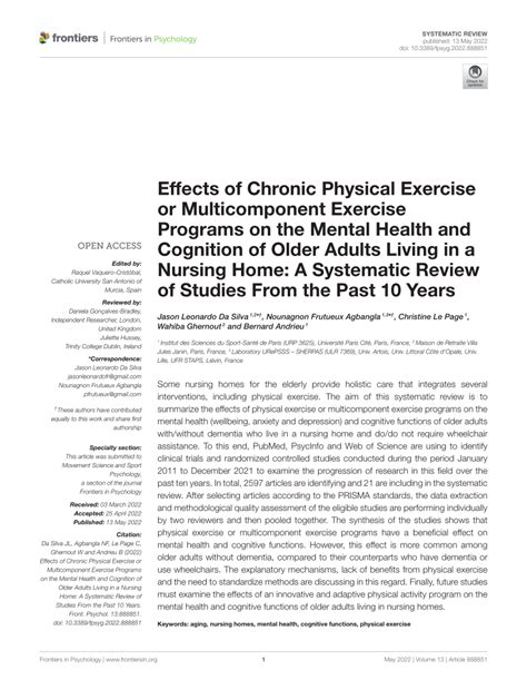 Pdf Systematic Review Effects Of Chronic Physical Exercise Or Multicomponent Exercise Programs