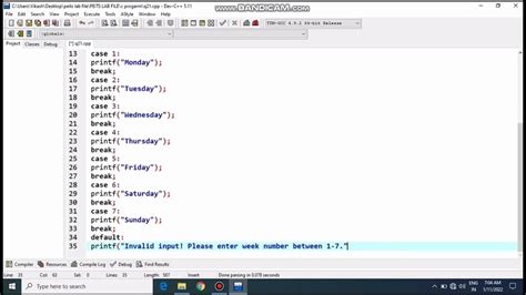Write A C Program To Print Day Of Week Name Using Switch Display Name Of Day In A Week Using