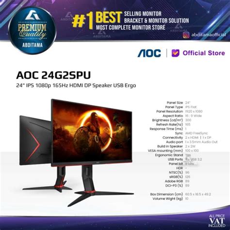Promo Limited Monitor Led Aoc 24G2Spu 24 Ips 1080P 165Hz Hdmi Dp Speaker Usb Ergo Baru Diskon 6