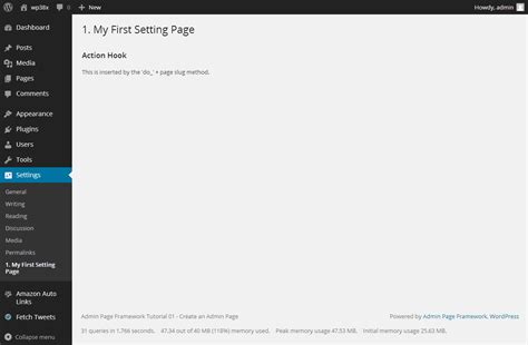 create a wordpress admin page with admin page framework