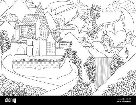 Dragon Castle Coloring Pages Coloring Book Fairy Tale Dragon And Magic