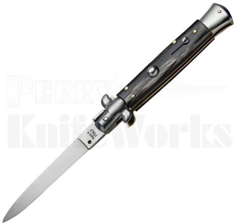 SKM 9" Italian Stiletto Flat Grind Automatic Knife Dark Horn