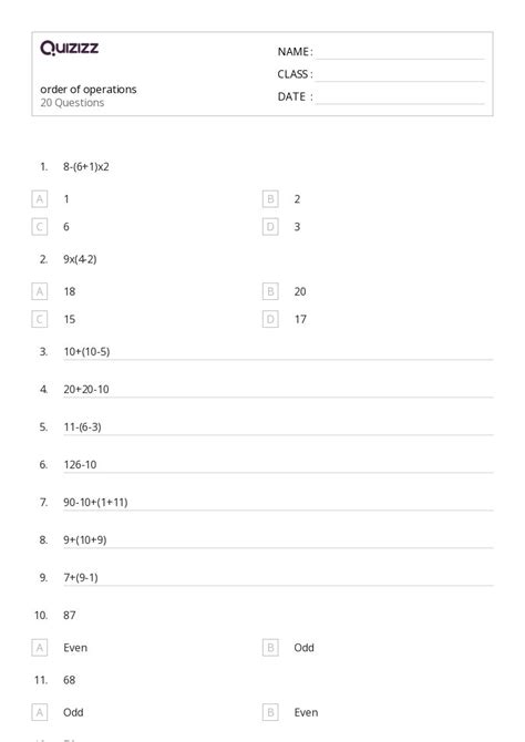 50 Order Of Operations Worksheets For 2nd Class On Quizizz Free And Printable