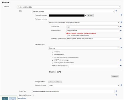 Jenkins Pipeline Script From Scm Shares Perforce Workspace With Sync