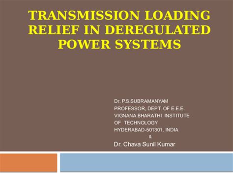 Ppt Transmission Loading Relief In Deregulated Power Systems Pptx Presentation