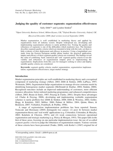 Segmentation Effectiveness Pdf Market Segmentation Marketing