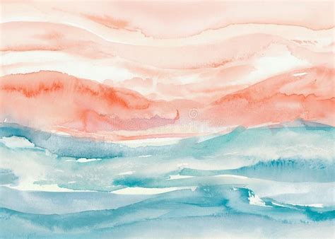 Soft Watercolor Layers In Light Peach Coral And Pastel Blue Stock