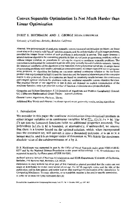 Pdf Convex Separable Optimization Is Not Much Harder Than Linear