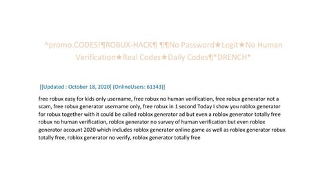 Free Robux Codes For Roblox Generator No Verification Robux Pdf Docdroid