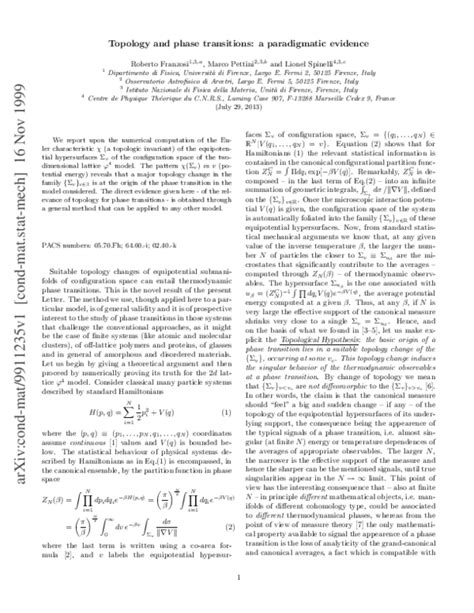 Pdf Topology And Phase Transitions Paradigmatic Evidence