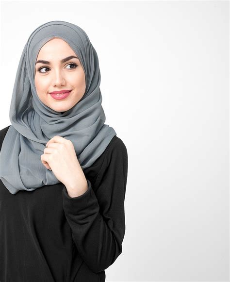 Monument Grey Pinless Poly Chiffon Hijab | Professional headshots women ...