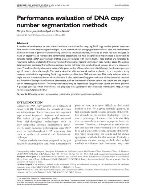 Pdf Performance Evaluation Of Dna Copy Number Segmentation Methods
