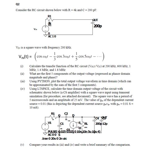 Solved Consider The RC Circuit Shown Below With R K And Chegg