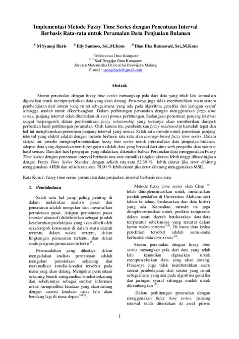 Pdf Implementasi Metode Fuzzy Time Series Dengan Penentuan Interval Berbasis Rata Rata Untuk