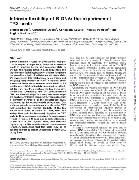 Pdf Intrinsic Flexibility Of B Dna The Experimental Trx Scale