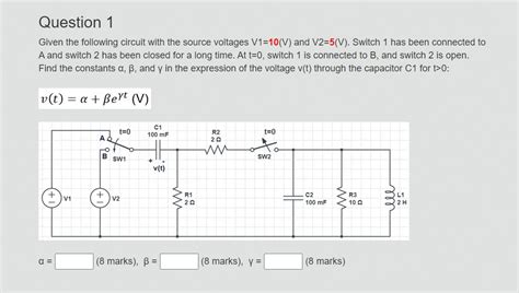 Solved Question 1 Given The Following Circuit With The
