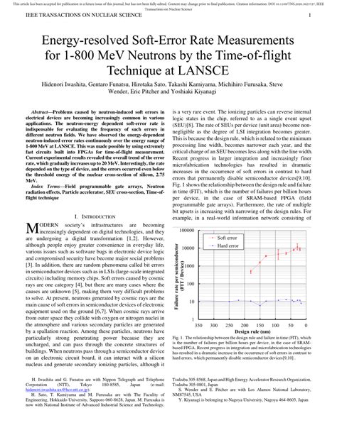 Pdf Energy Resolved Soft Error Rate Measurements For 1 800 Mev Neutrons By The Time Of Flight