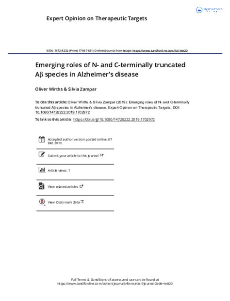 Pdf Emerging Roles Of N And C Terminally Truncated Aβ Species In