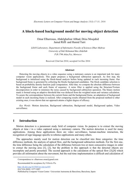 Pdf A Block Based Background Model For Moving Object Detection