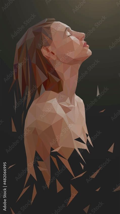 Low Poly Caucasian Naked Girl With Closed Eyes Crumbles To Pieces Stock Vector Adobe Stock