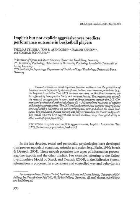 Pdf Implicit But Not Explicit Aggressiveness Predicts Performance